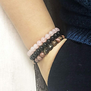 Womens 8mm Black Onyx Rhodonite Rose Quartzs Beaded Wrist Men Women Natural Stone Bracelet Sets Stackable Mala Bracelets, One Size, Zinc