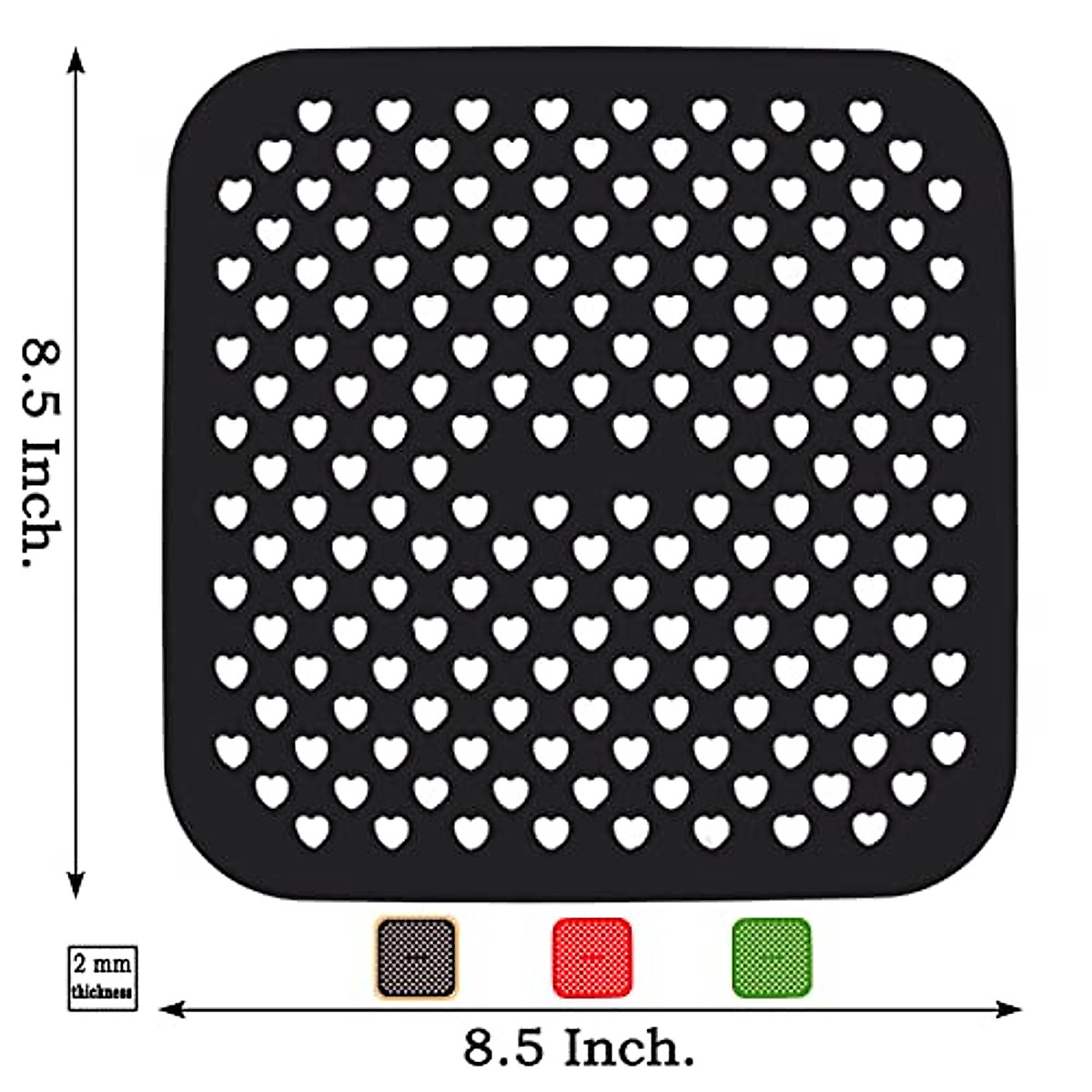 Reusable Air Fryer Silicone Liners - 3 Pack 8.5 Inch Square Non-Stick Air Fryer Mat for Frying, Steaming, Oven, Perforated Air Fryer Baking Pad for CHEFMAN, COSORI, NUWAVE and More