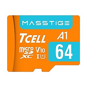 TCELL MASSTIGE 64GB microSDXC Memory Card with Adapter - A1, UHS-I U1, V10, Micro SD Card, Read up to 100 MB/s, Full HD