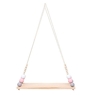 Garneck Wall Mounted Shelving Wood Hanging Shelves Swing Rope Floating Shelves Wall Shelves Storage Rack Decorative for Bedroom Living Room Kitchen Bathroom Bookcase Shelf