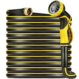 Adimos Hybrid Garden Hose 100 ft x 5/8", Heavy Duty Flexible Lightweight Water Hose 100ft with 10 Function Sprayer Nozzle, 3/4'' Solid Brass Fittings, Ultra Durable, All-weather