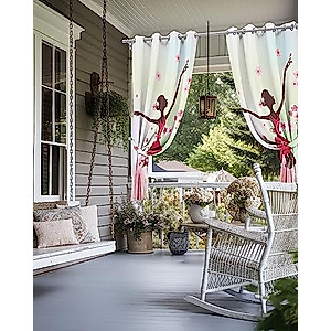 Outdoor Curtains for Patio 2 Panels Set Ballet Dadcing Girl Under Pink Flower Tree Waterproof Privacy Outside Curtain Sun Blocking Grommet Blackout Drapes for Porch Gazebo Pergolas Balcony 52x95 Inch