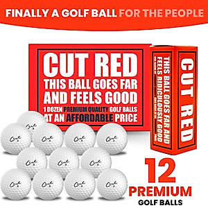 Cut Red Golf Balls - Premium, Soft Core Golf Ball - Offers Decreased Ball Spin & Improved Golf Shot Accuracy and Control - 2 Piece Construction (One Dozen)