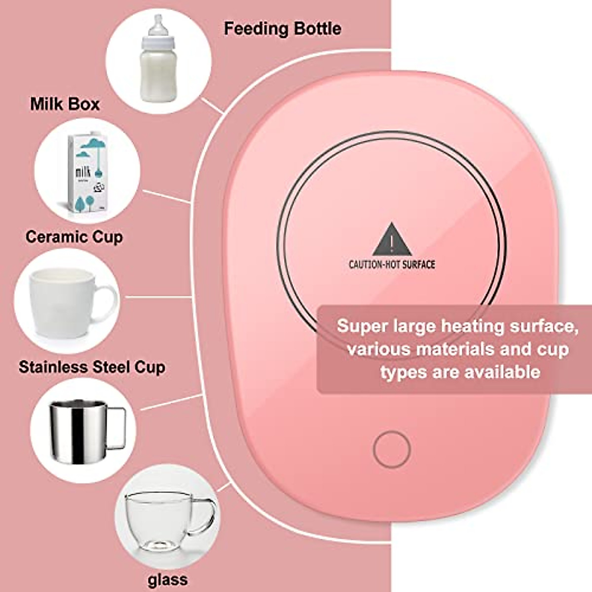 Coffee Cup Warmer with Cup - Coffee Mug Warmer Cup Warmer for Desk Coffee Warmer with Mug Set Coffee Mug with Warmer Coffee Warmer Plate (Pink)