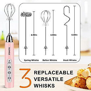 YUSWKO Milk Frother Handheld with 3 Heads, Coffee Whisk Drink Foam Mixer with USB Rechargeable 3 Speeds, Electric Hand Frother for Latte, Cappuccino, Hot Chocolate, Egg - Pink