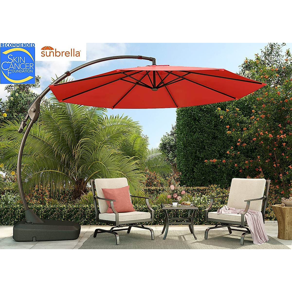 Grand patio Deluxe NAPOLI 12FT Patio Umbrella, Curvy Aluminum Cantilever Umbrella with Base, Round Large Offset Umbrellas for Garden Deck Pool(Canvas Henna, 12 FT-SUNBRELLA)