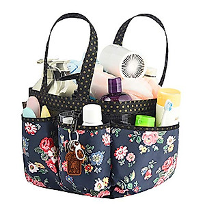 NINU Portable Mesh Shower Caddy Bag, Travel Shower Basket Tote for Bathroom Accessories, College Dorm Room Essentials- Flower Design