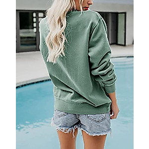 Hilltichu Women's Fall Long Sleeve Pullover Shirt Casual Round Neck Loose Tunic Tops (Large, Mint)