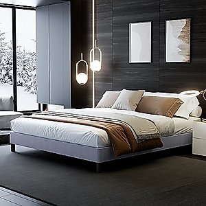 yoyomax Queen Size Bed Frame, Classic Wood Platform Slats Support/Mattress Foundation/Tool-Free Assembly Within 10 Mins/No Box Spring Needed, Elegant Gray