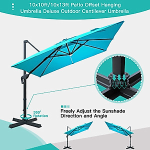 Sunnyglade 10x10ft Solar Powered LED Cantilever Patio Umbrella Square Deluxe Offset Umbrella 360°Rotation & Integrated Tilting System & LED lights for Market Garden Deck Pool Backyard Patio