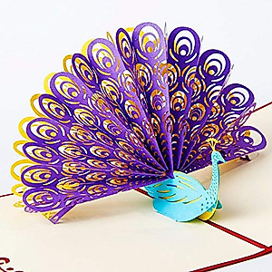 Paper Spiritz Peacock Pop up Cards Birthday, Mother's Day Cards, Anniversary Thank You Card for Husband Daughter Wife, Handmade Graduation Sympathy Blank Card, Laser Cut with Envelopes All Occasion