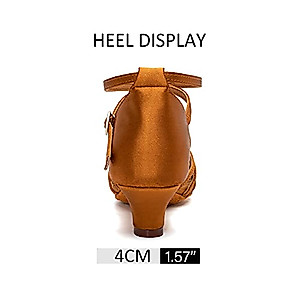 DKZSYIM Women's Satin Latin Dance Shoes Professional Ballroom Salsa Practice Performance Dancing Shoes,201B-Brown, 6.5 US