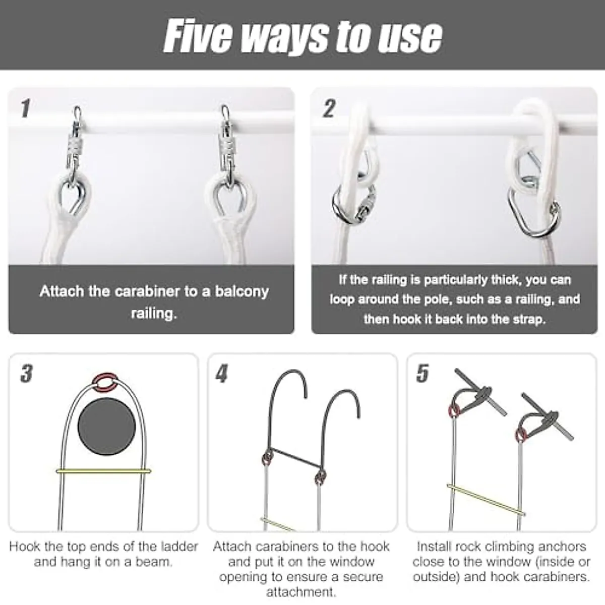 Rope Ladder, Emergency Fire Escape Ladder Flame Resistant Safety Rope Ladder with Hooks,Fast to Deploy Sturdy and Strong Portable and Reusable(16F/5M)