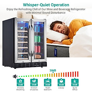 NovaVale Wine and Beverage Refrigerator, 24 Inch Dual Zone Wine Cooler with Glass Door Hold 21 Bottles and 88 Cans, Built in or Under Counter Wine Fridge with 2 Safety Locks and Digital Touch Control