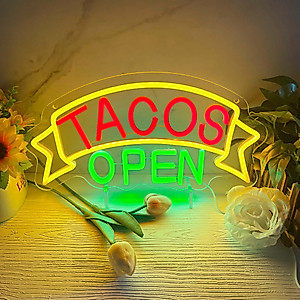 Tacos Open Neon Signs for Wall Decor, LED Taco Neon Light for Mexican Restaurant Decor, Taco Food Light Coffee Bar Restaurant Welcome Sign, Gifts for Taco Lover
