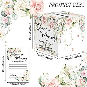 Tatuo 50 Pcs Greenery Share a Memory Cards for Collections of Life, Memory Cards Box Guest Card Ideas Pink Flower Box for Funeral Graduation Wedding Bridal Shower Birthday Anniversary Retirement