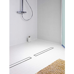 BARONAGE 36-Inch Linear Shower Drain, 2-in-1 Flat & Tile Insert Cover,Brushed SUS 304 Stainless Steel Matte Black Rectangle Shower Floor Drain Adjust