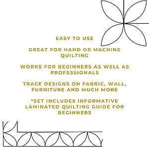 Quilting Stencils for Machine and Hand Quilting - 2 Reusable Framed Seed and Pumpkinseed Design Plastic Quilt Template for Borders, Background, Block Patterns, Stencil Set Includes Guide