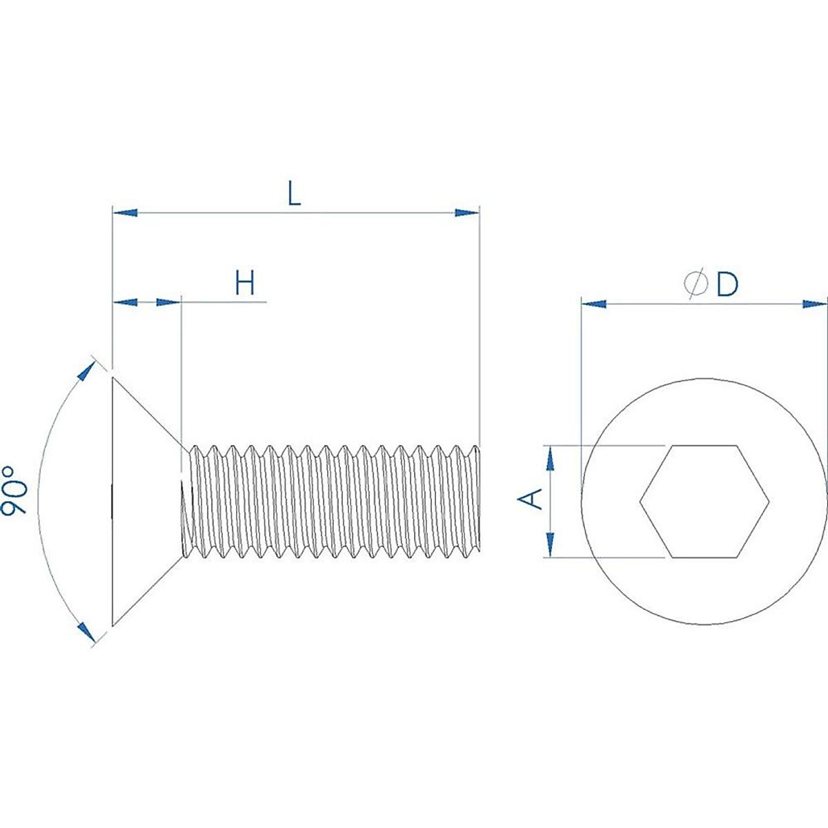 Fullerkreg 18-8 Stainless Steel Hex Drive Flat Head Screw M4 x 0.7 mm Thread, 8 mm Long,Packs of 100
