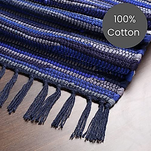 Cote De Amor 2 Pack Reversible Floor Rug 24"x36" (2'x3') Cotton Chindi Rag Rug, Farmhouse Rag Rug for Living Room Bedroom Bathroom Kitchen Nursery Entryway Laundry Room - Navy Blue
