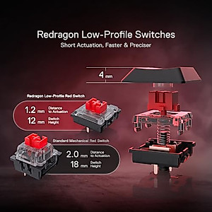 Redragon K618 PRO 3-Mode Wireless RGB Mechanical Keyboard, BT/2.4Ghz/Wired Low Profile Win/Mac Gaming Keyboard w/Ultra-Thin Design, Dedicated Media Control & Linear Red Switch