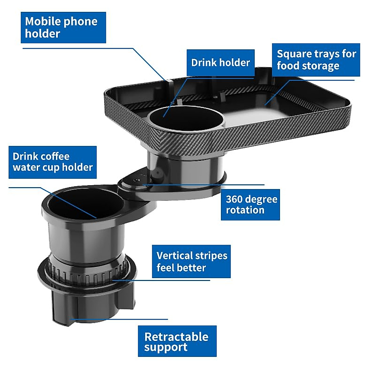 Car Cup Holder Expander, Detachable Car Food Table Tray,Car Organizer Desk, fit in 18-40 oz Water Bottle Stainless Steel Tumbler,Car Seat Cup Holder Snack Tray for Road Trip Accessories (Model A)