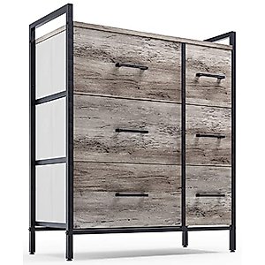 LINSY HOME Dresser for Bedroom, Chest of Drawers with Wood Top, 6 Drawer Nightstand with Fabric Drawers, Rustic Storage Dresser for Closet, Living Room, Hallway, Nursery, Kids, Greige