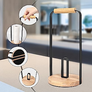Gigecor Kitchen Paper Towel Holder Countertop for Standard and Jumbo-Sized Paper Towels, with Weighted Wooden Base for One-Handed Operation for Kitchen, Dining, Bathroom (Black)