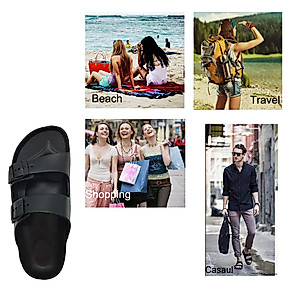 Luffymomo Adjustable Slip on Eva Double Buckle Slides for Mens (9 M US Black)