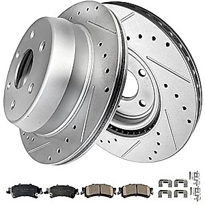 WEIZE Rear Truck & Tow Brake Rotors Kit, Carbon Fiber Ceramic Brake Pads and Drilled/Slotted Brake Discs, Fit for Chevy Silverado GMC 1999-2006