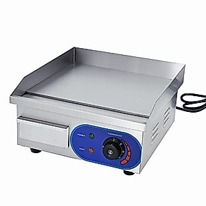 TAIMIKO Commercial Electric Griddle, Electric Flat Top Grill, Stainless Steel Electric Countertop Griddle with Drip Hole, Temperature Control 50-300℃ (14inch)