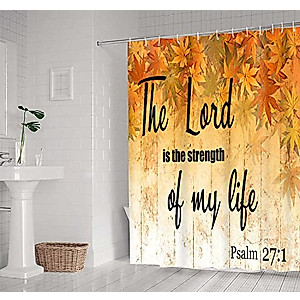 Gold Maple Leaves Shower Curtain Bible Verse Scripture Quotes Bath Curtain Accessories with 12 Hooks Polyester Fabric 66x72 in YLMYEA47