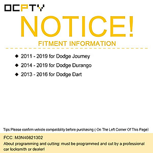 OCPTY Replacement 2Pcs Remotes Key Fob for Dodge Journey for Dodge Durango for Dodge Dart 2011-2019 M3N40821302