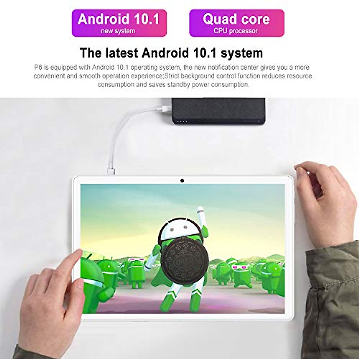 DUODUOGO Android 10 Tablet SIM 4G LTE Dual SIM+ 5G WiFi Cellular GMS Tablets, Quad-Core 4GB RAM 64GB ROM, SD-128GB,Storage Quad-Core Processor,13MP Camera,Bluetooth, 4G Wi-Fi, GPS,HD 10.1 Inch Tablet