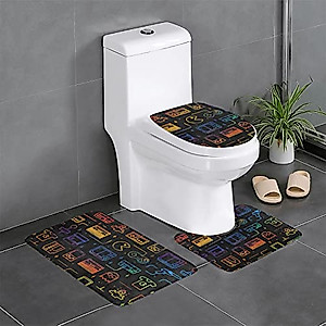 3 Pieces Bathroom Rugs Set Game Video Gaming Pattern Print 3 Pieces Bathroom Rugs Set Bath Mat+Contour+Toilet Lid Cover Bathroom Antiskid Pad