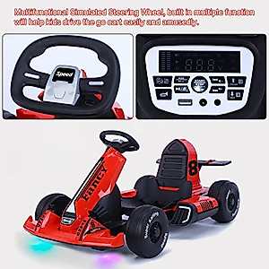 Fisca Electric Ride On Go Kart for Kids, 12V Dual 550 Motors Racing Go-Kart with Lights, 2 Speed Modes & Adjustable Length, Remote Control Mode, Electric Karting Vehicle for Boys and Girls Age 3-16