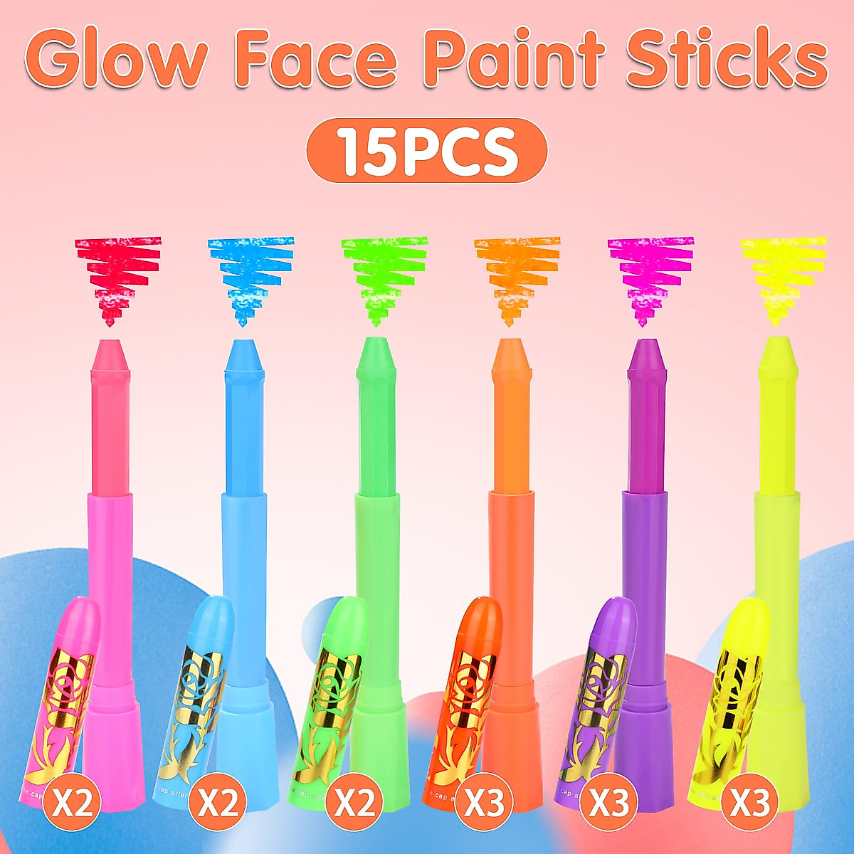 15PCS Glow in the Dark Body & Face Paint Stick,Makeup Face Paint Kit for Kids and Adults Halloween Club Black Light Birthday Party Masquerade Neon Glow Party Supplies