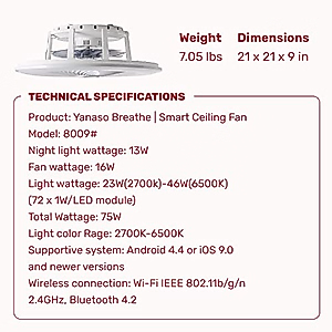 YANASO Ceiling Fan with Light Modern Bladeless Ceiling Fan with Remote Control Smart LED Dimmable Lighting Indoor Low Profile Ceiling Fan Flush Mount (Black)