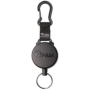 KEY-BAK SECURIT HD Retractable Keychain, 24" Stainless Steel Chain, 8 oz. Retraction, Durable Polycarbonate Case, Zinc Alloy Carabiner, Split Ring, Black