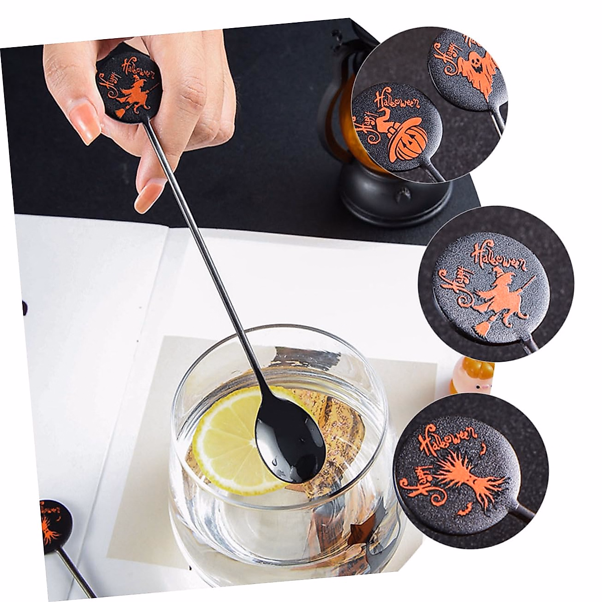 ABOOFAN 4pcs Halloween Spoon Stainless Steel Spoons Coffee Spoons Metal Spoon Metal Serving Spoons Dessert Scoop Pumpkin Ice Cream Spoons Portable Teaspoons Spoons Cutlery Juice Tablespoon