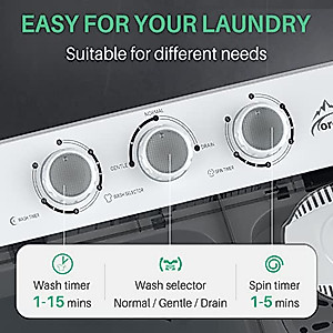 TOREAD Compact Twin Tub Portable Washing Machine 21lbs Capacity, Mini Washer(14.4lbs)&Spiner(6.6lbs), Built-in Drain Pump, Semi-Automatic