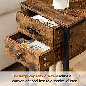 HOOBRO Tall Nightstand, Bedside Table with 2 Drawers and Storage Shelf, Industrial Telephone End Table for Study, Bedroom, Side Table Space Saving, Easy Assembly, Rustic Brown and Black BF72BZ01