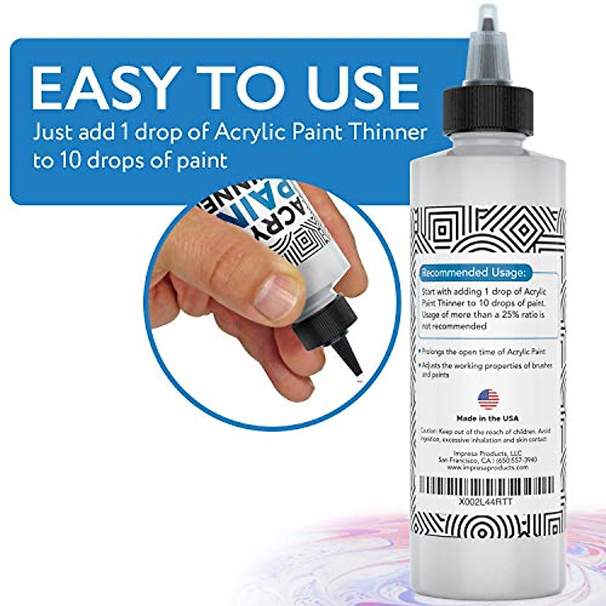 8oz Acrylic Paint Thinner for Slow Drying Acrylic Paints, Made in USA, Acrylic Paint & Slow Drying Mediums Paint Mixes, Thins Paints Without Losing Slow Drying Qualities