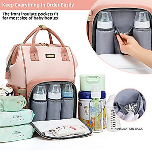 Diaper Bag Backpack, Diaper Bags For Baby Girls Boys, Baby Bags For Moms Dads, Baby Nappy Changing Bag With Insulated Pockets,Multi-Functional Waterproof Backpack With Stroller Straps -Pink light pink