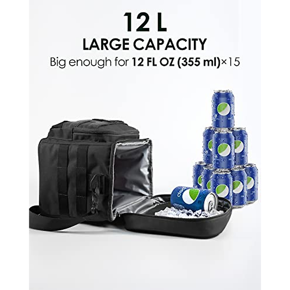 TACTICISM Tactical Lunch Box for Men, 12L MOLLE Lunch Bag Adult, Up to 8 Hours Insulated lunchbox, Large Durable Leakproof Cooler with Detachable Water Bottle Pouch, for Work Camping Fishing, Black