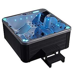 KOOSOM Luxury Hot Tub 6 Person Jakuzi Whirlpool Outdoor Spa Tub Freestanding Bathtub in Garden, 72 Jets Massage for 78-Inch Square with LED Lights, White Cloud and Black