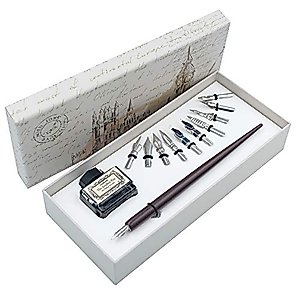 hhhouu Calligraphy Set for Beginners Quill Pen and Ink Set Fancy Pens with Black Ink and 11 Nibs for Lettering,Drawing, Journaling, Signing, Invitation HO-Q-301