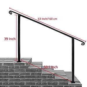 Metty Metal Outdoor Stair Railing, Black Handrails for Outdoor Steps 4 Step Handrail Fits
