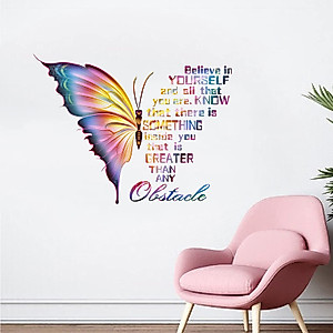 Mfault Inspirational Butterfly Believe in Yourself Quote Wall Decals Stickers, Large Motivational Saying Decoration Teens Girls Bedroom Living Room Art, Positive Phrase Women Home Kitchen Decor