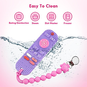 NPET Remote Control Baby Teether Baby Toys 0-6 Months, Soft Silicone Teething Toys Sore Gums Relief with Anti-Drop Pacifier Clip TV Remote Teether Baby Gifts 6-12 Months Baby Chew Toys Ice Cube Mold